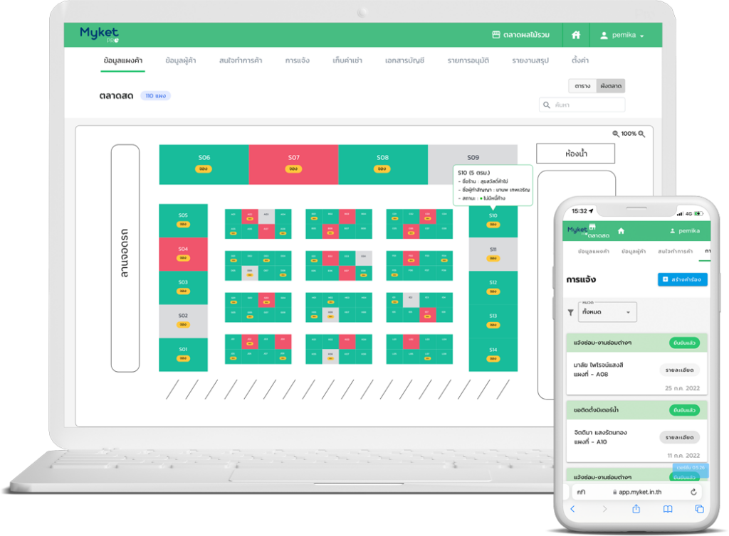 Myket.in.th – โปรแกรมบริหารจัดการ ตลาดแผงค้าปล่อยเช่า