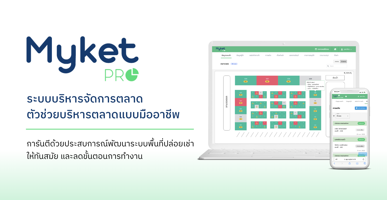 Myket Pro โปรแกรมบริหารจัดการตลาดแผงค้า พื้นที่ปล่อยเช่า