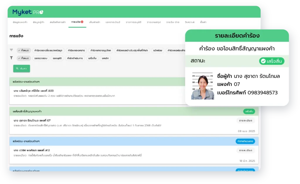 Myket Pro โปรแกรมบริหารจัดการตลาดแผงค้า พื้นที่ปล่อยเช่า